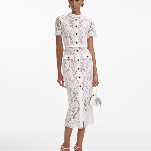 Self-Portrait | Dresses | Selfportrait White Lace Button Midi Dress ...